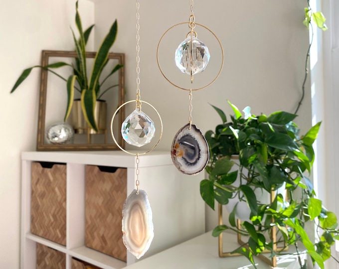 Druzy Agate Crystal Suncatcher, Gold Plated Irregular Geode, Suncatcher ...