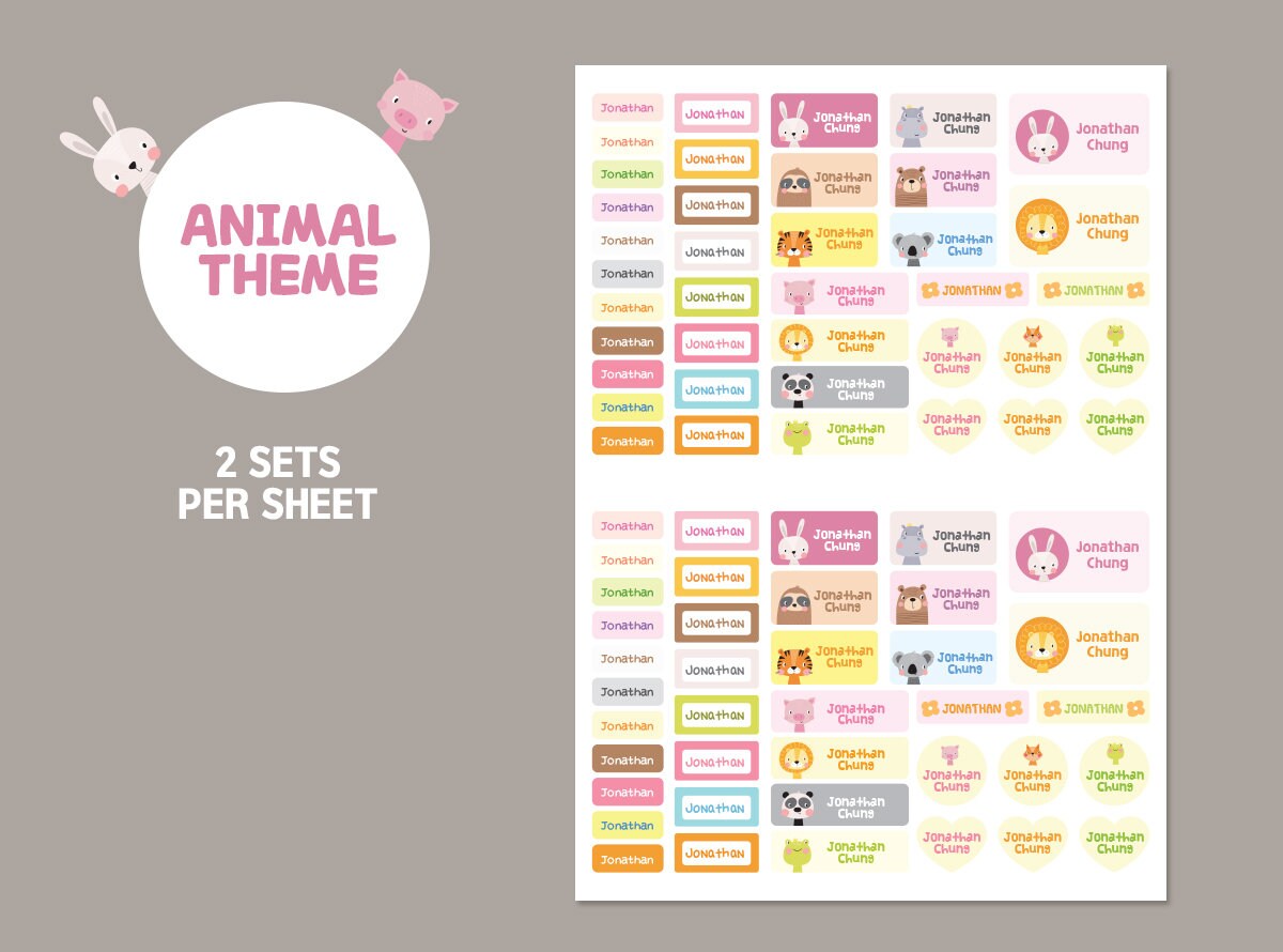 Name Sticker / Cute Animal Theme Sticker / School Supply Stickers ...