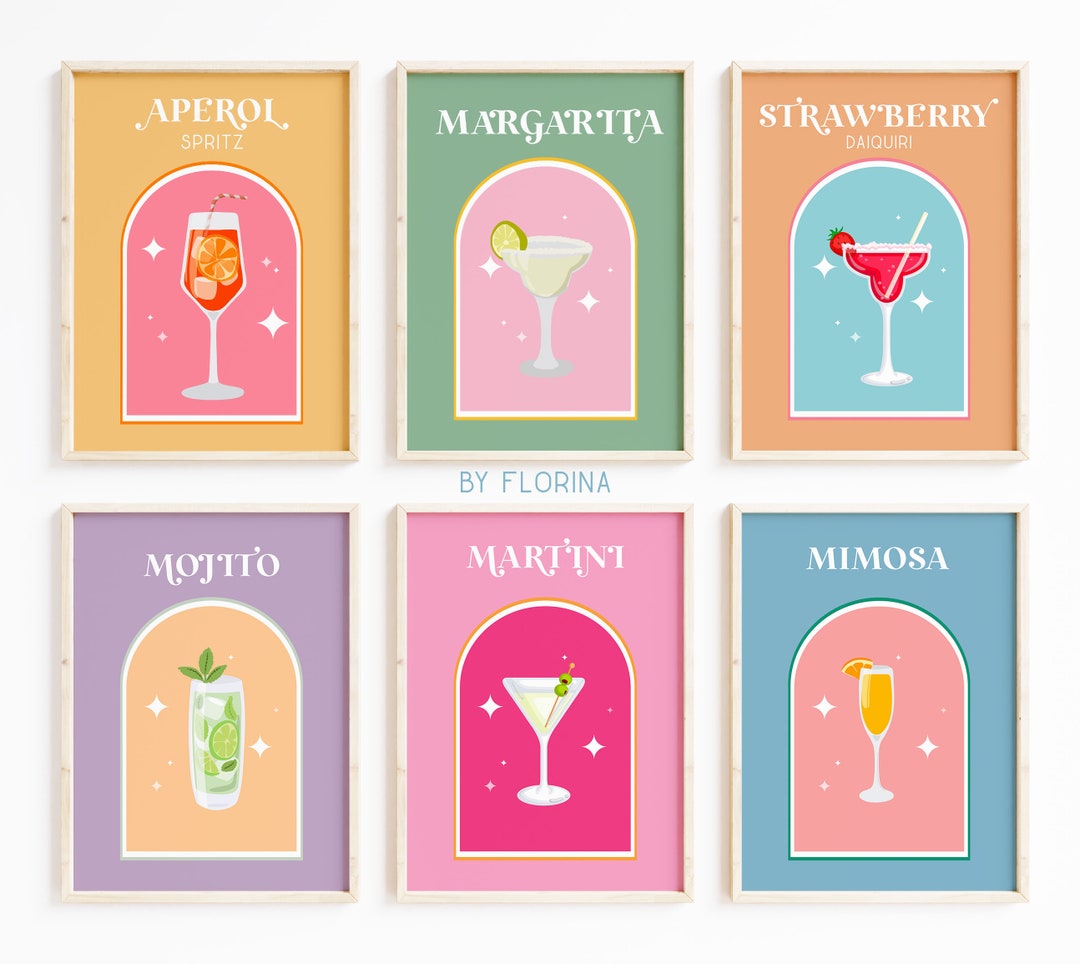 Set of 6 Cocktail Prints Printable Bar Cart Prints Cocktail Posters ...