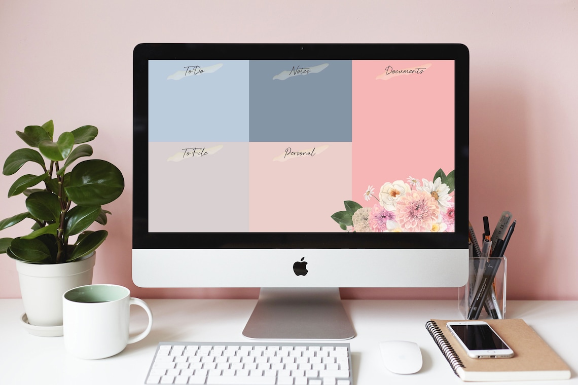 Floral Desktop Organizer Wallpaper, Desktop Background, Instant ...