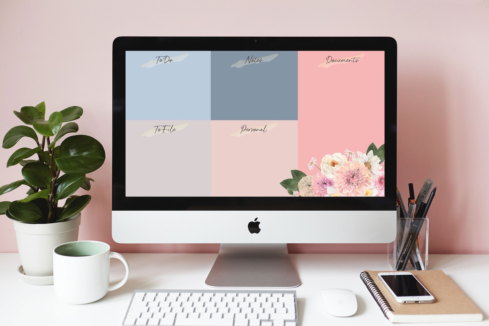 Floral Desktop Organizer Wallpaper, Desktop Background, Instant ...
