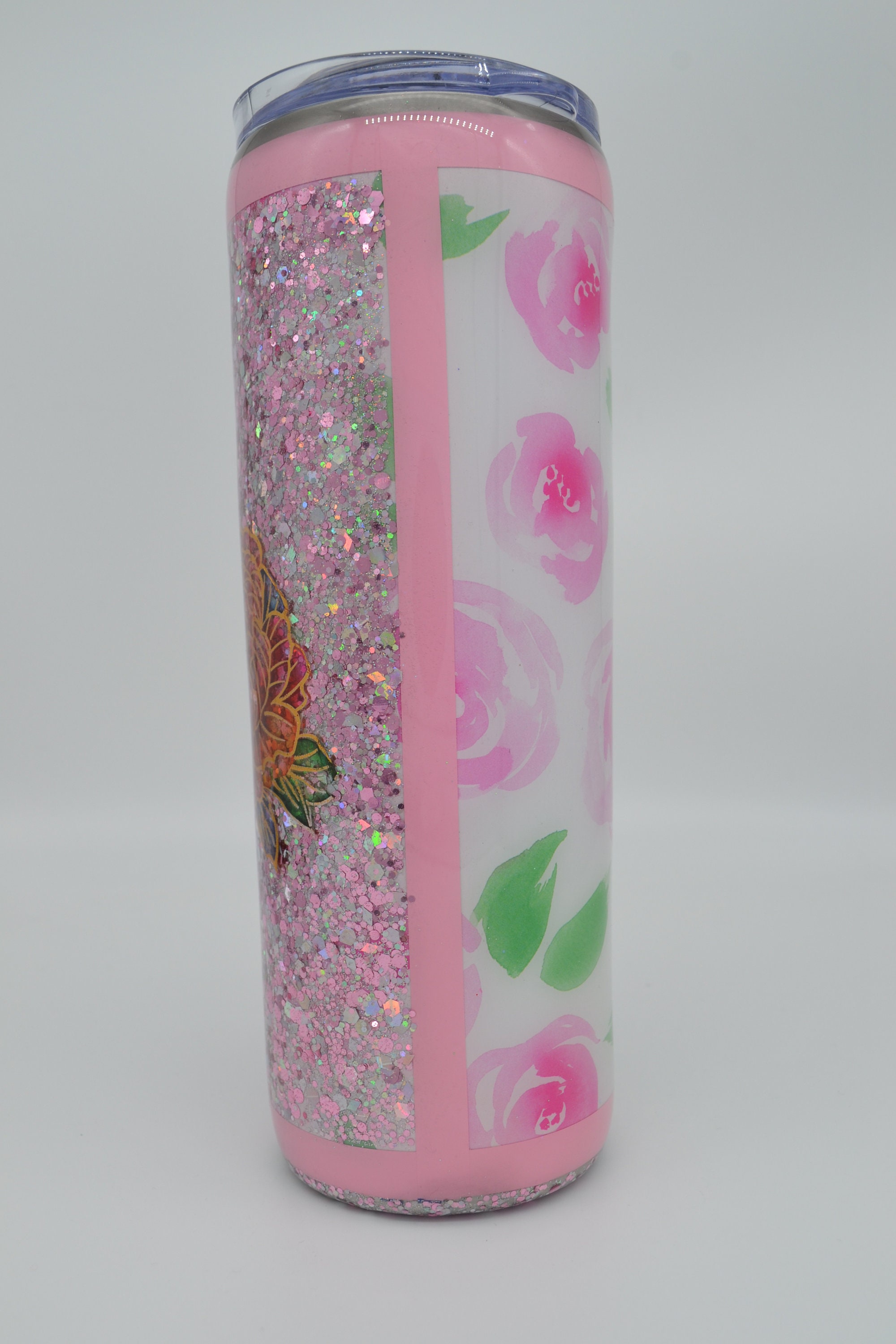 20oz skinny split rosa floral brillo / vaso de vinilo - Etsy España