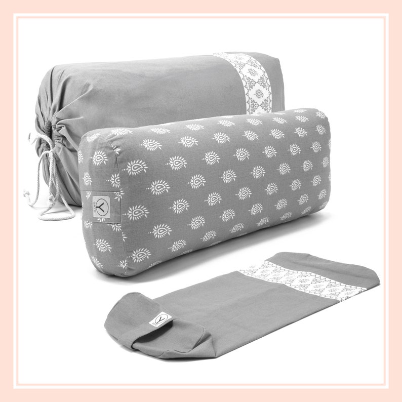 Organic Cotton Yoga Bolster Set: Standard Size, Extra Cover & Carry Bag ...