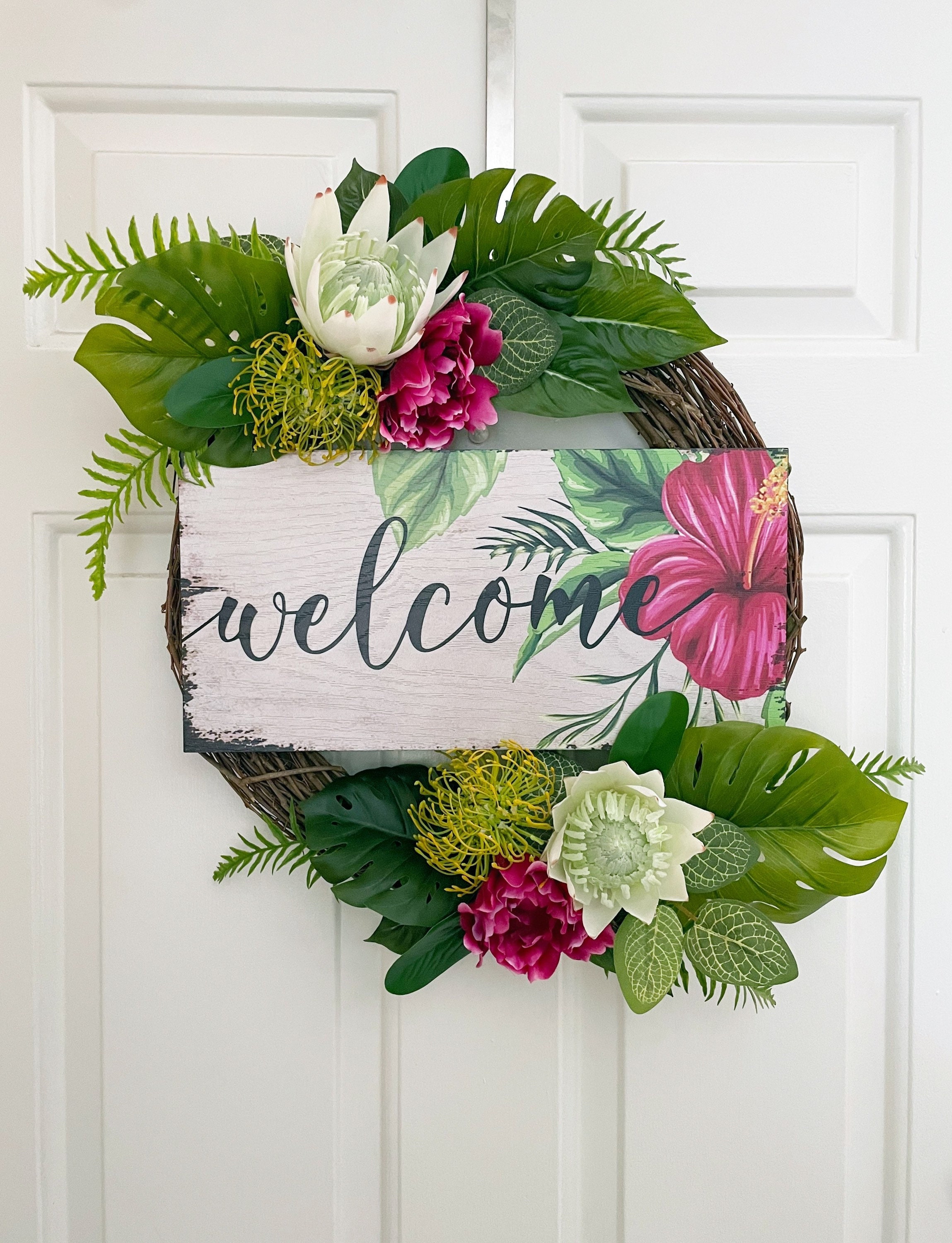 Tropical wreath Hawaiian wreath summer welcome wreath | Etsy