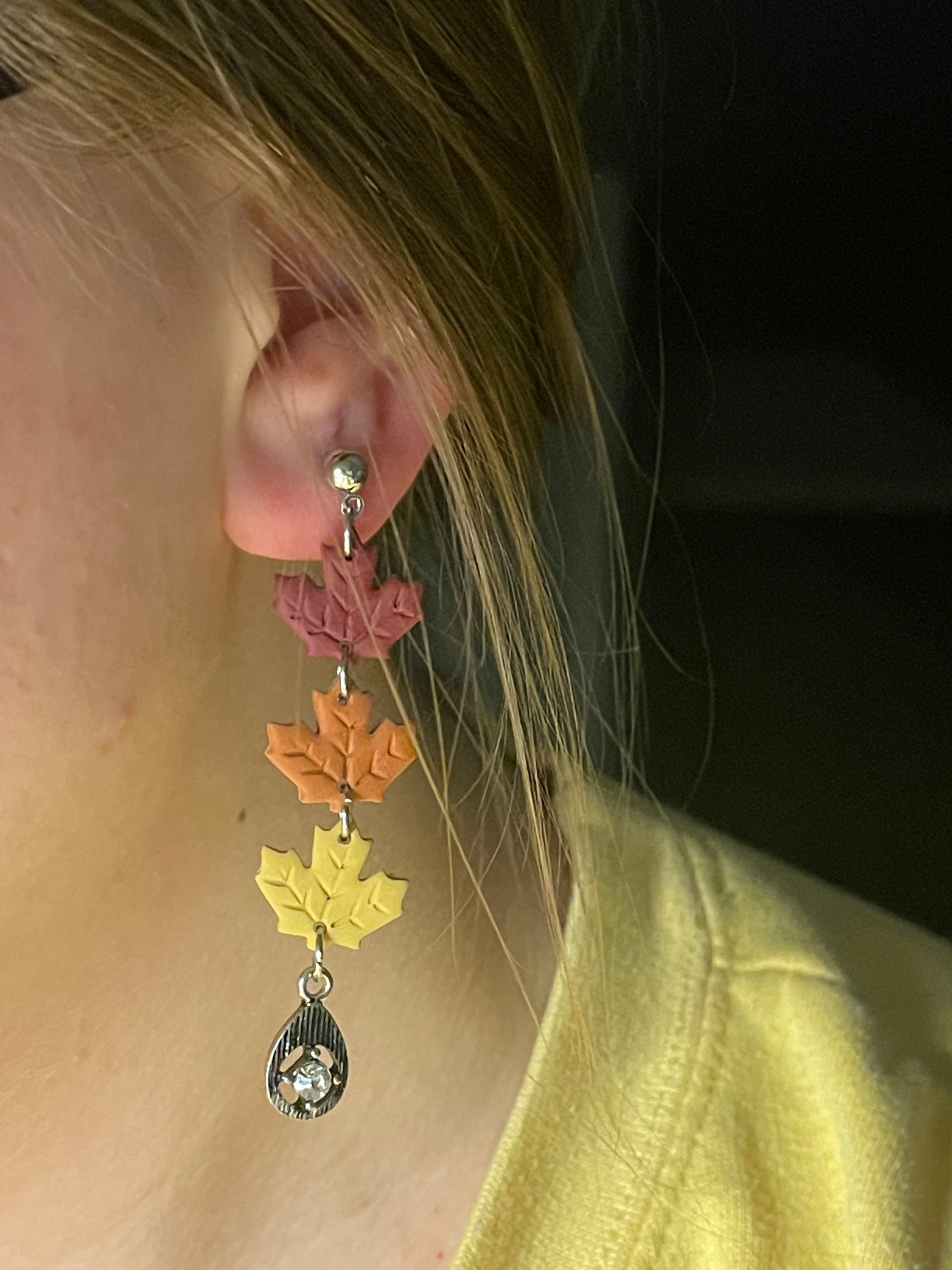 Autumn Leaf Earrings | Fall Pumpkin Dangle Earring | Clay Statement ...