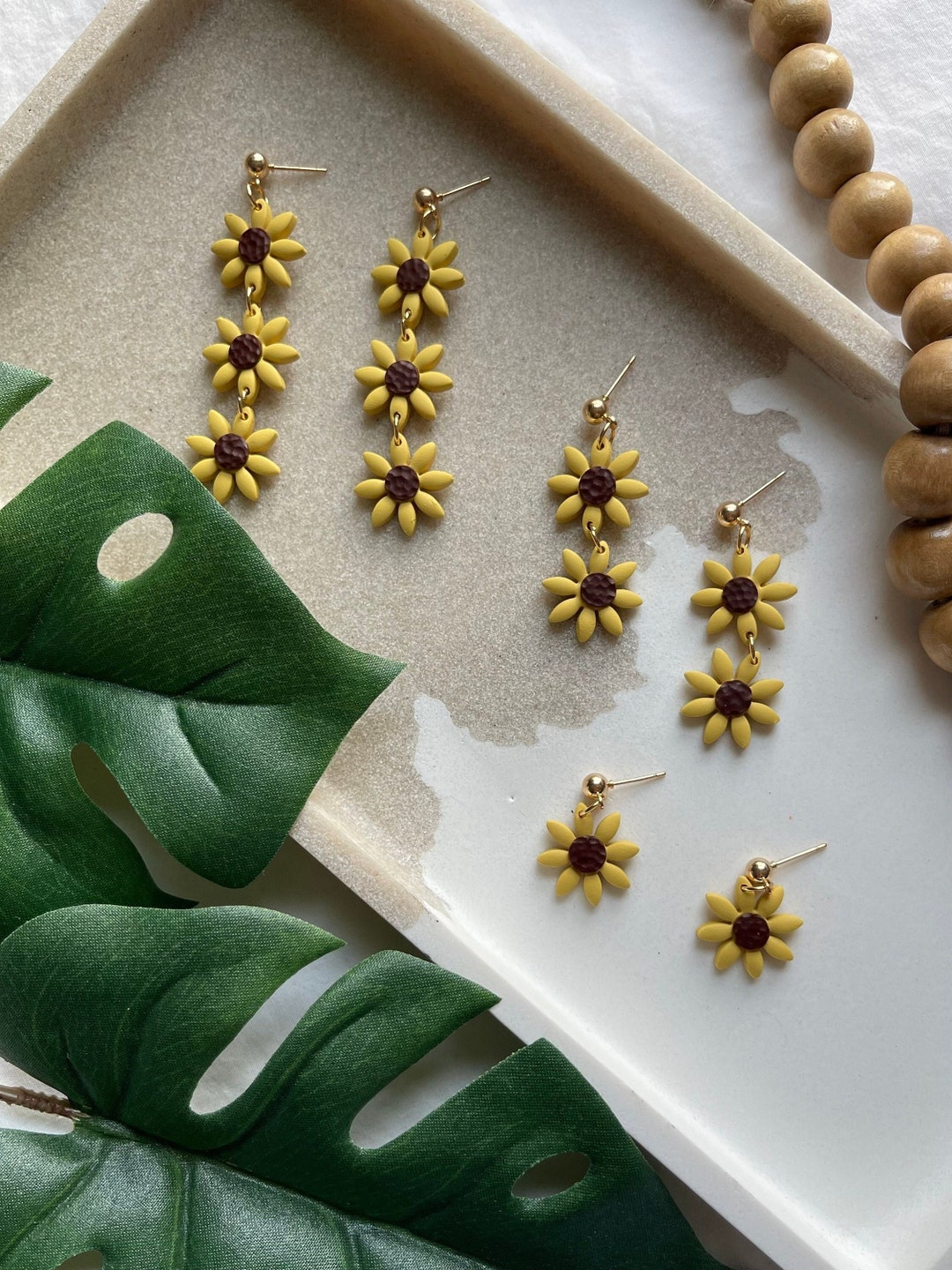 Yellow Sunflower Clay Earring | Yellow Flower Earring | Neutral Clay ...