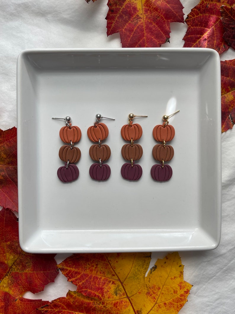 Autumn Leaf Earrings | Fall Pumpkin Dangle Earring | Clay Statement ...