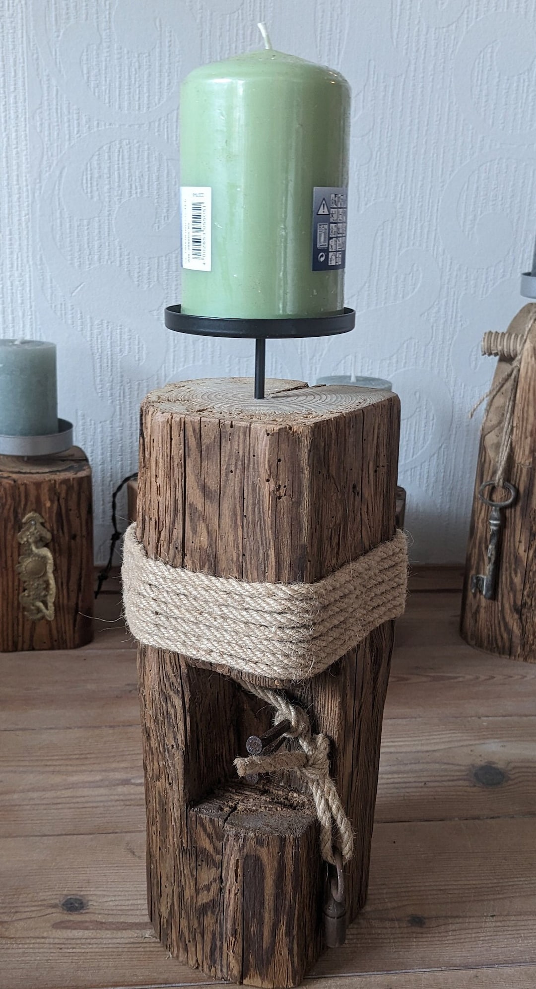 Candlestick Old Wood Beam Vintage Shabby Upcycling Steampunk - Etsy