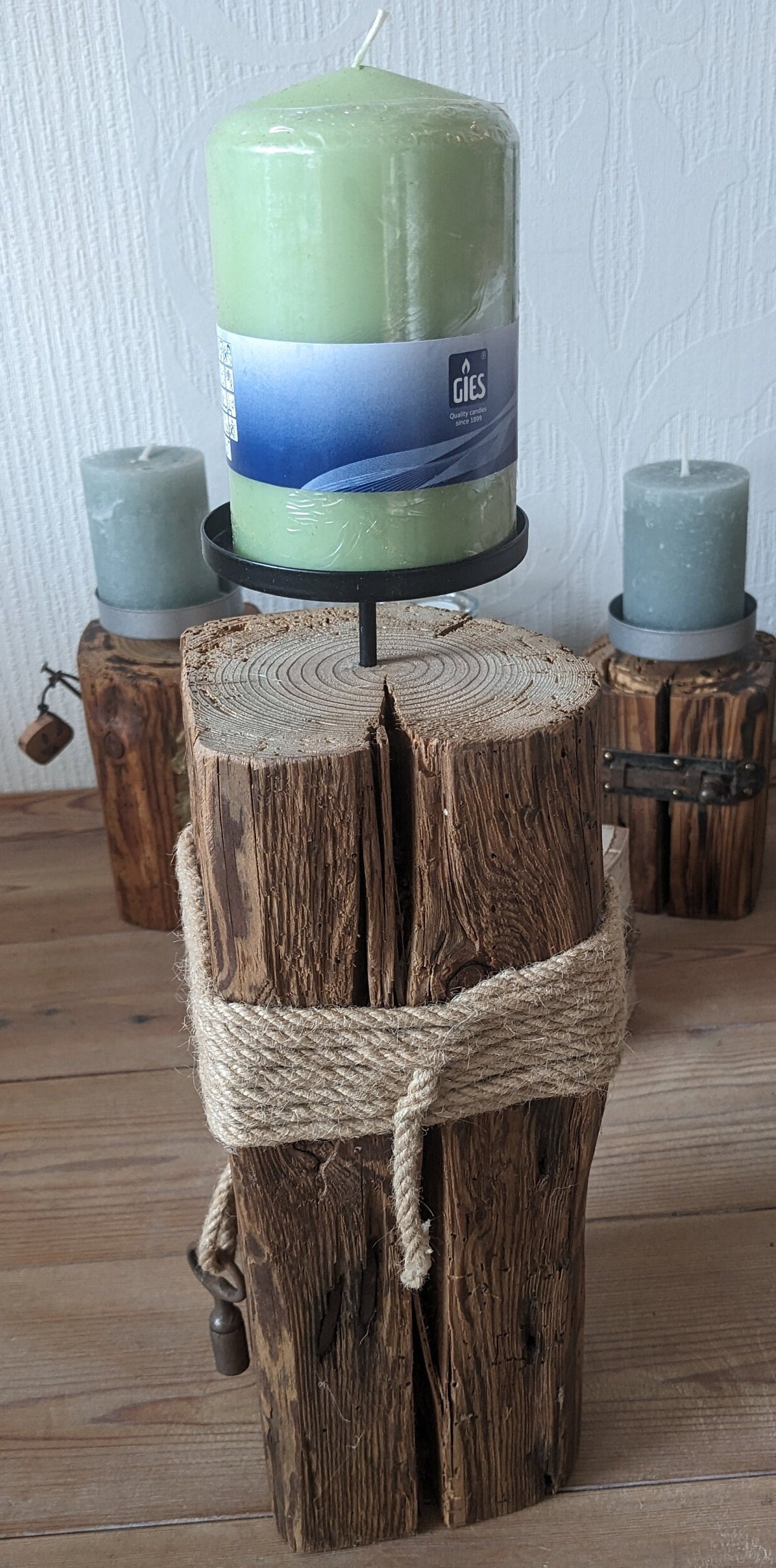 Candlestick Old Wood Beam Vintage Shabby Upcycling Steampunk - Etsy