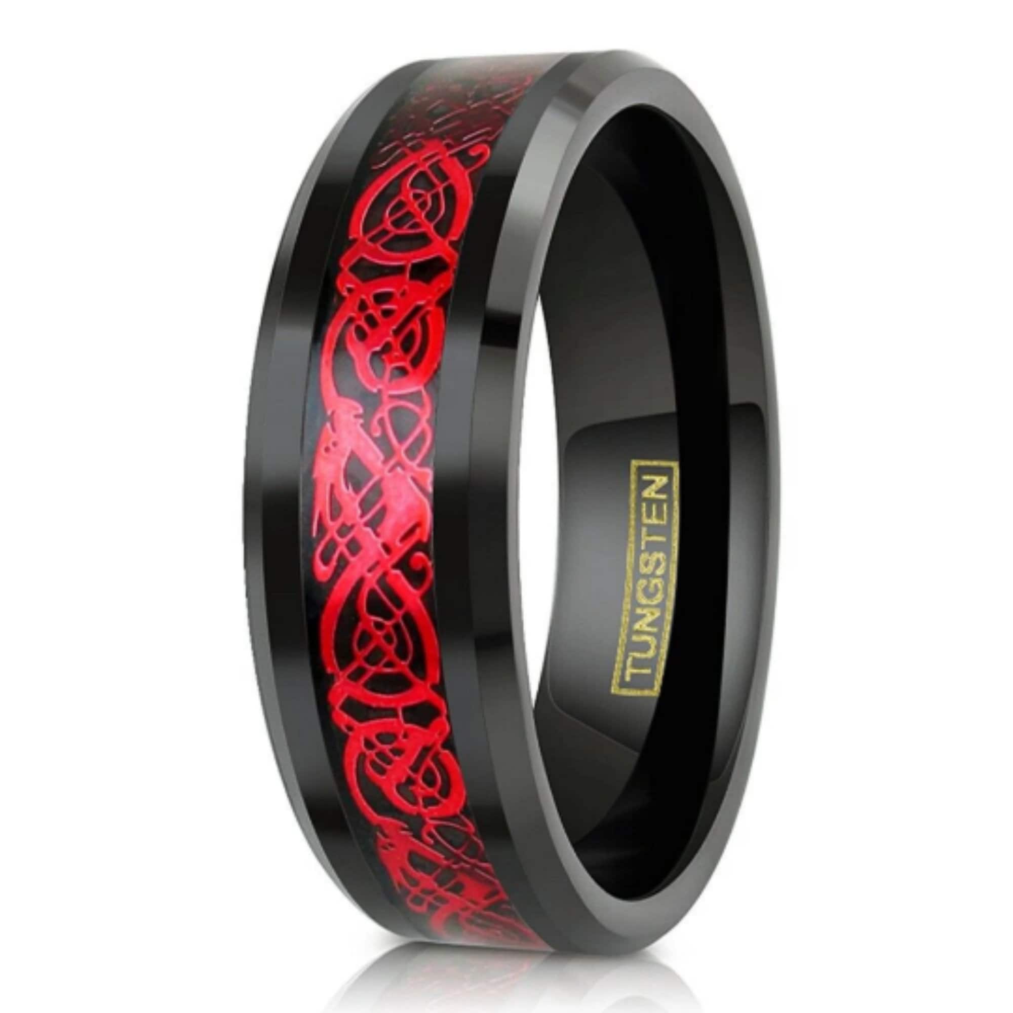 Red Tungsten Ring, Black Tungsten Band, Red Celtic Ring, Black Red ...