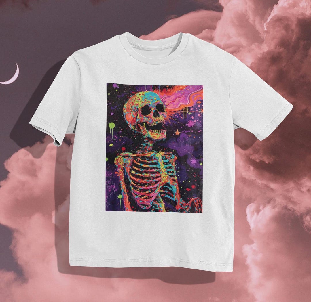 Psychedelic Cosmic Skeleton T-shirt Vibrant Neon Skeleton in a Trippy ...