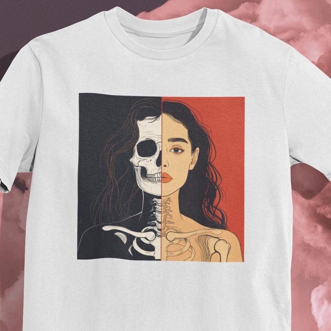 Human and Skeleton Portrait T-shirt – Duality of Life and Death Design ...