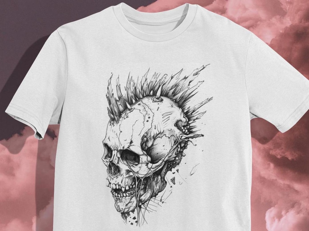 Punk Skull Mohawk T-shirt: Edgy Rebellious Fashion - Etsy