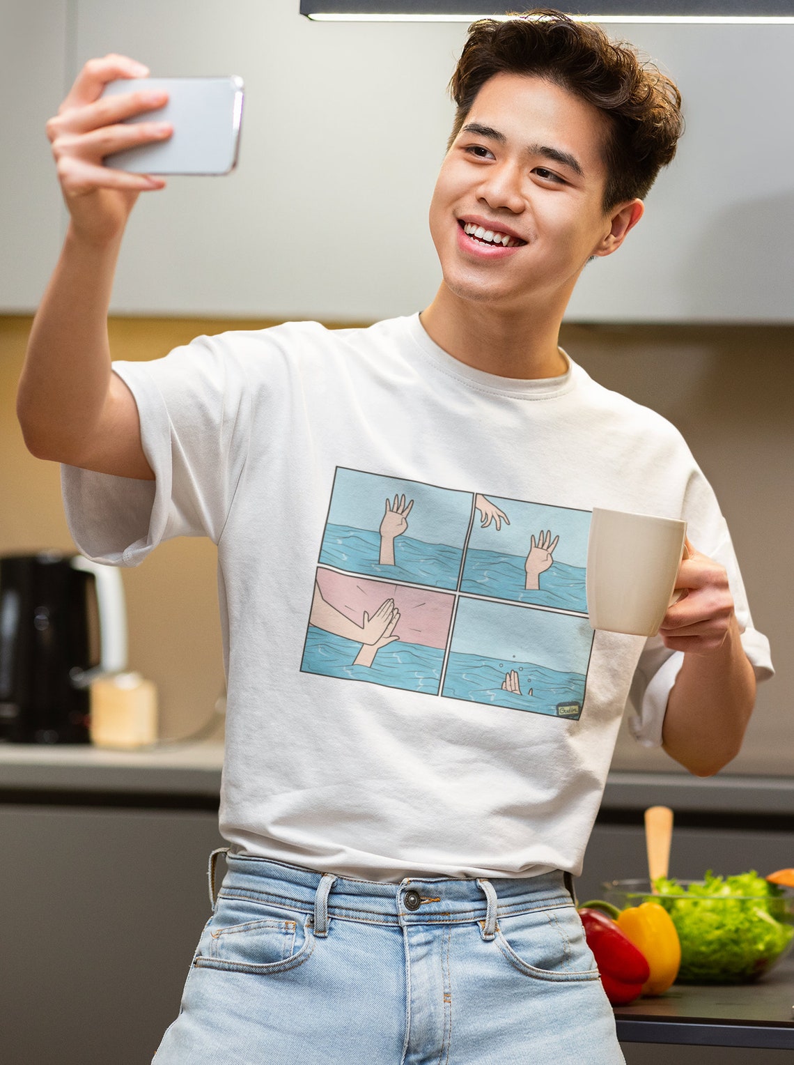 Drowning High Five Meme T-shirt: 100% Cotton Graphic Tee - Etsy
