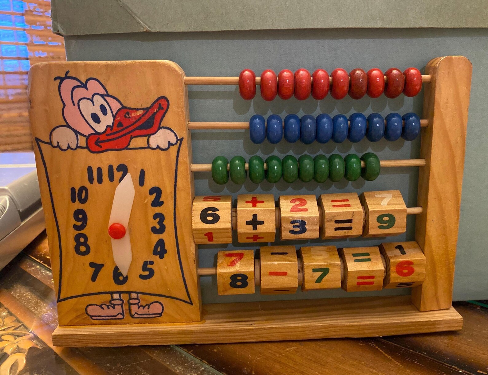Vintage Wooden Abacus Learning Toy With Clock Counting Math Collectible ...