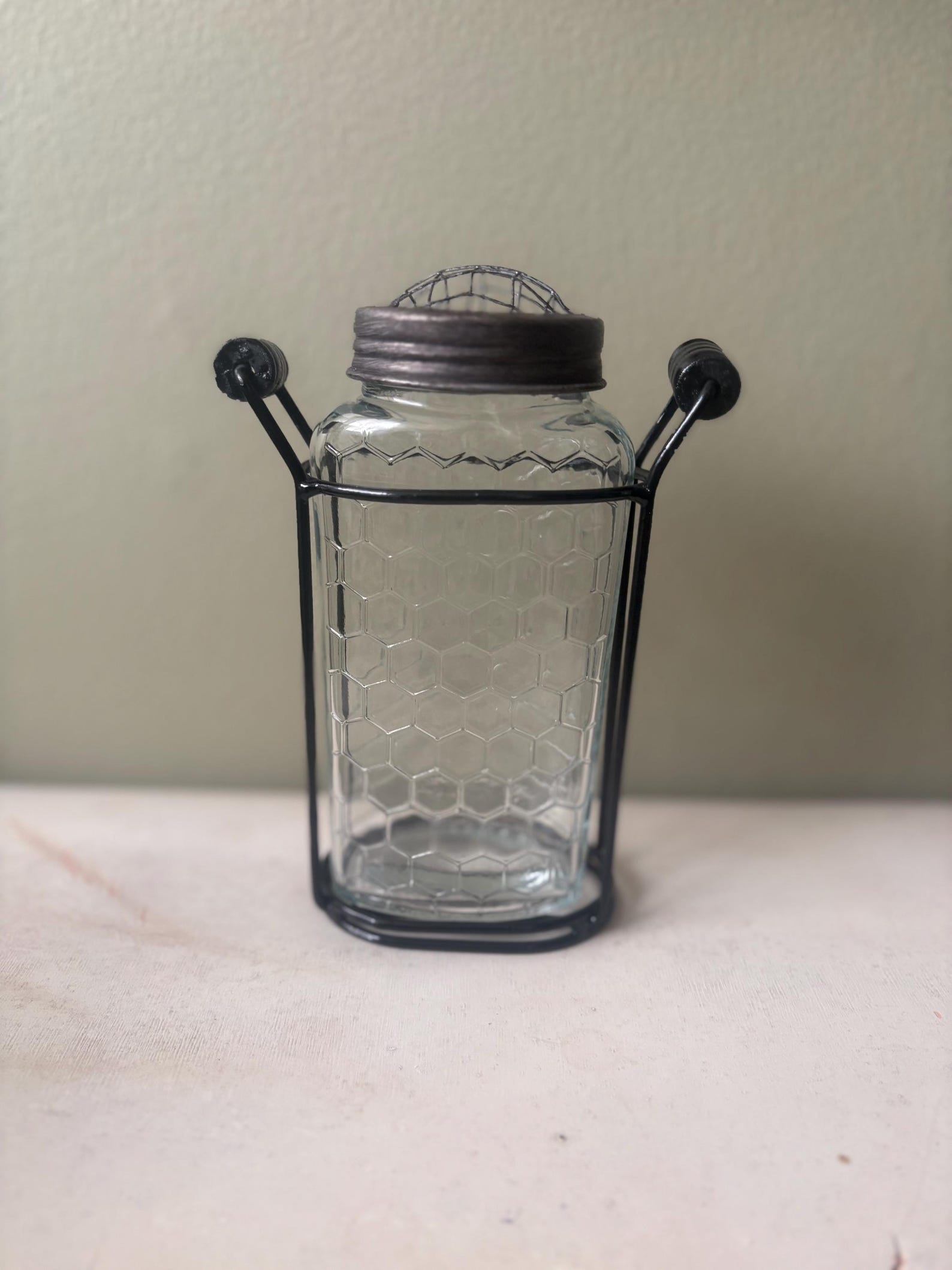 Vintage Flower Frog Jar With Wire Holder Honeycomb Rustic Farmhouse ...