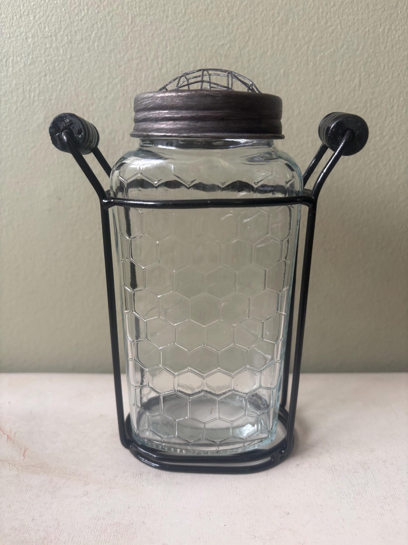 Vintage Flower Frog Jar With Wire Holder Honeycomb Rustic Farmhouse ...