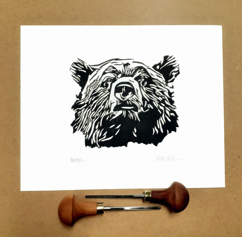 Bear Lino Print Linocut Linoleum Wildlife Woodland Original - Etsy