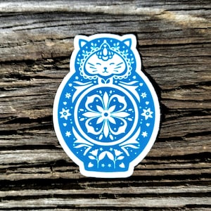 Matryoshka Kitty Sticker - Tryzub Trident Cat Flower Folk Art Slavic ...