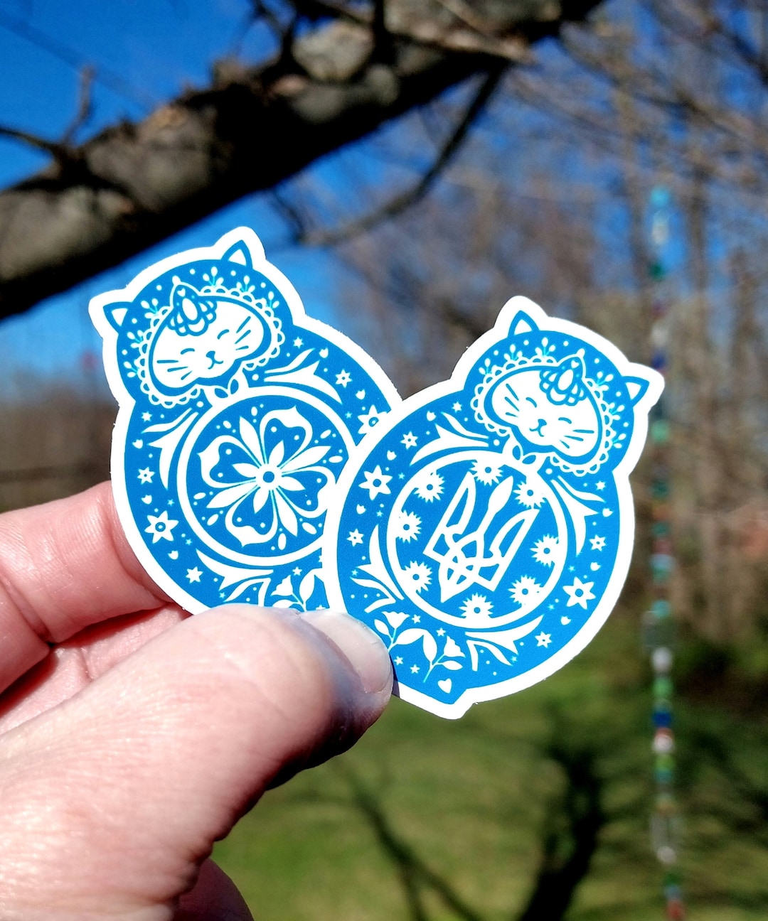 Matryoshka Kitty Sticker - Tryzub Trident Cat Flower Folk Art Slavic ...