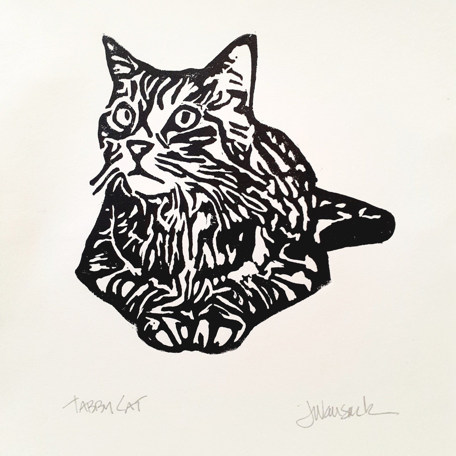 Handprinted Tabby Cat Lino Print Linocut Linoleum Kitty | Etsy