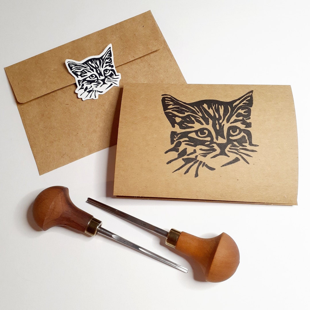 Linoprint Cat Card Linocut Linoleum Print Art Stationery - Etsy