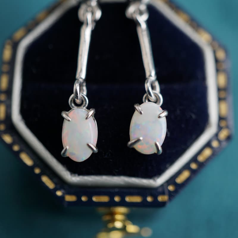 925 Solid Australian Opal Drop Earrings, Genuine Opal Dangle Earrings ...