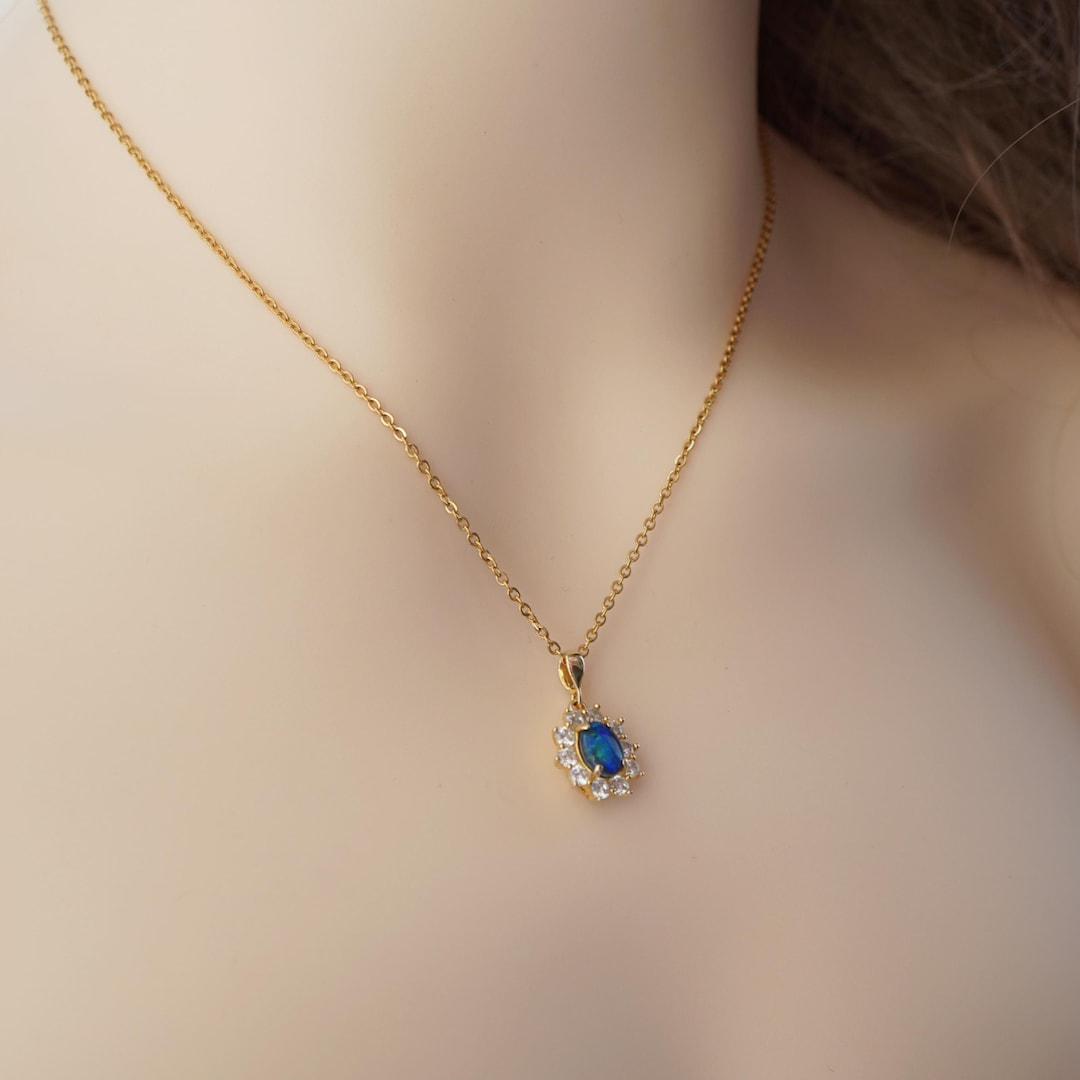 Classic Victorian Halo Australian Triplet Opal Pendant Necklace ...