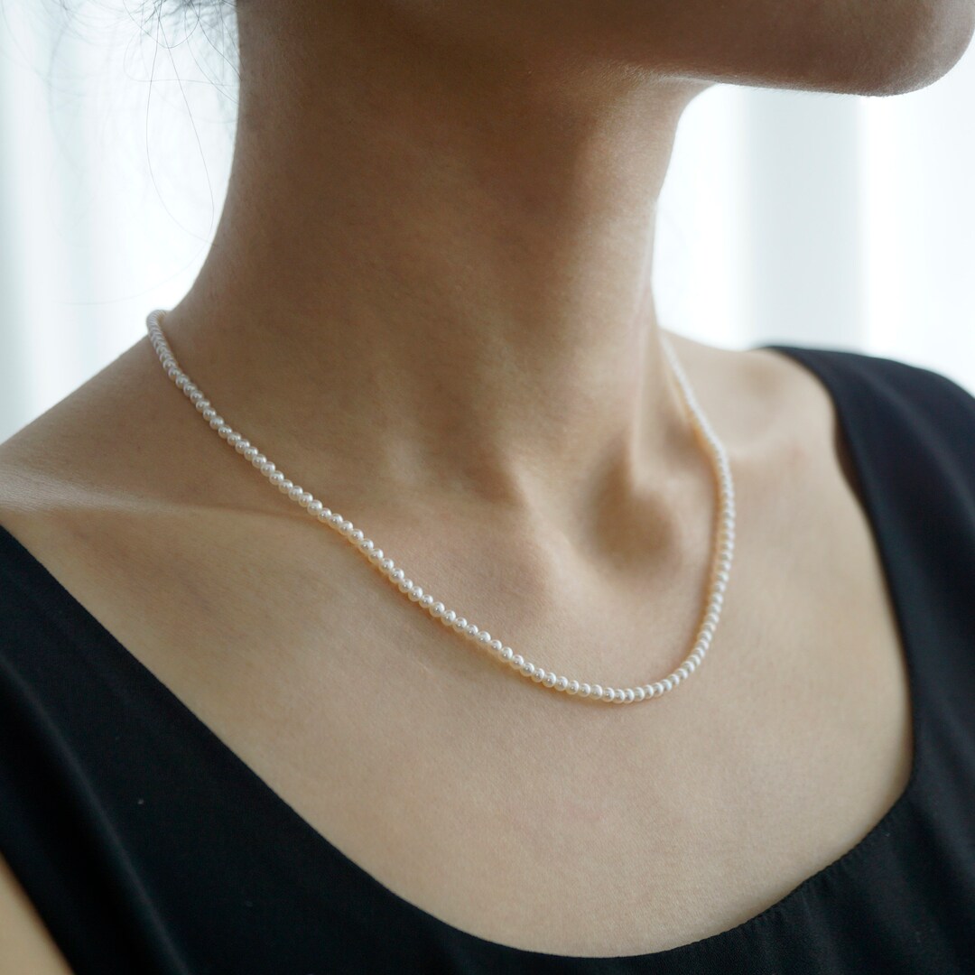 18K Solid Gold Pearl Necklace, Minimalist Pearl Jewelry, Bridesmaid ...