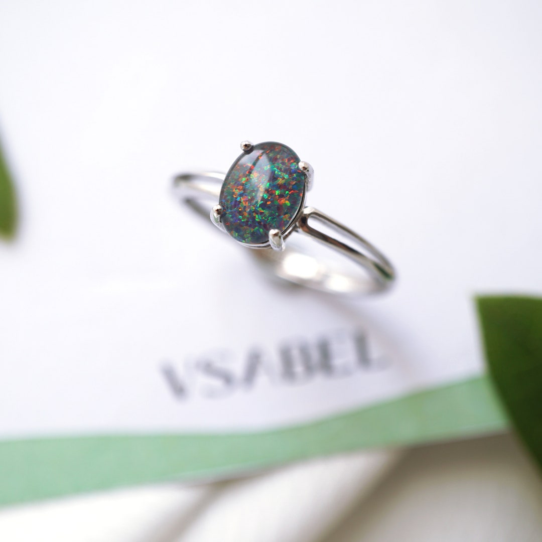 925 Simple Australian Opal Triplet Ring, Genuine Opal Gemstone Jewelry ...