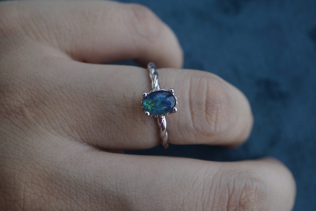 Simple Silver Opal Ring Australian Opal Triplet Ring Solitaire and ...