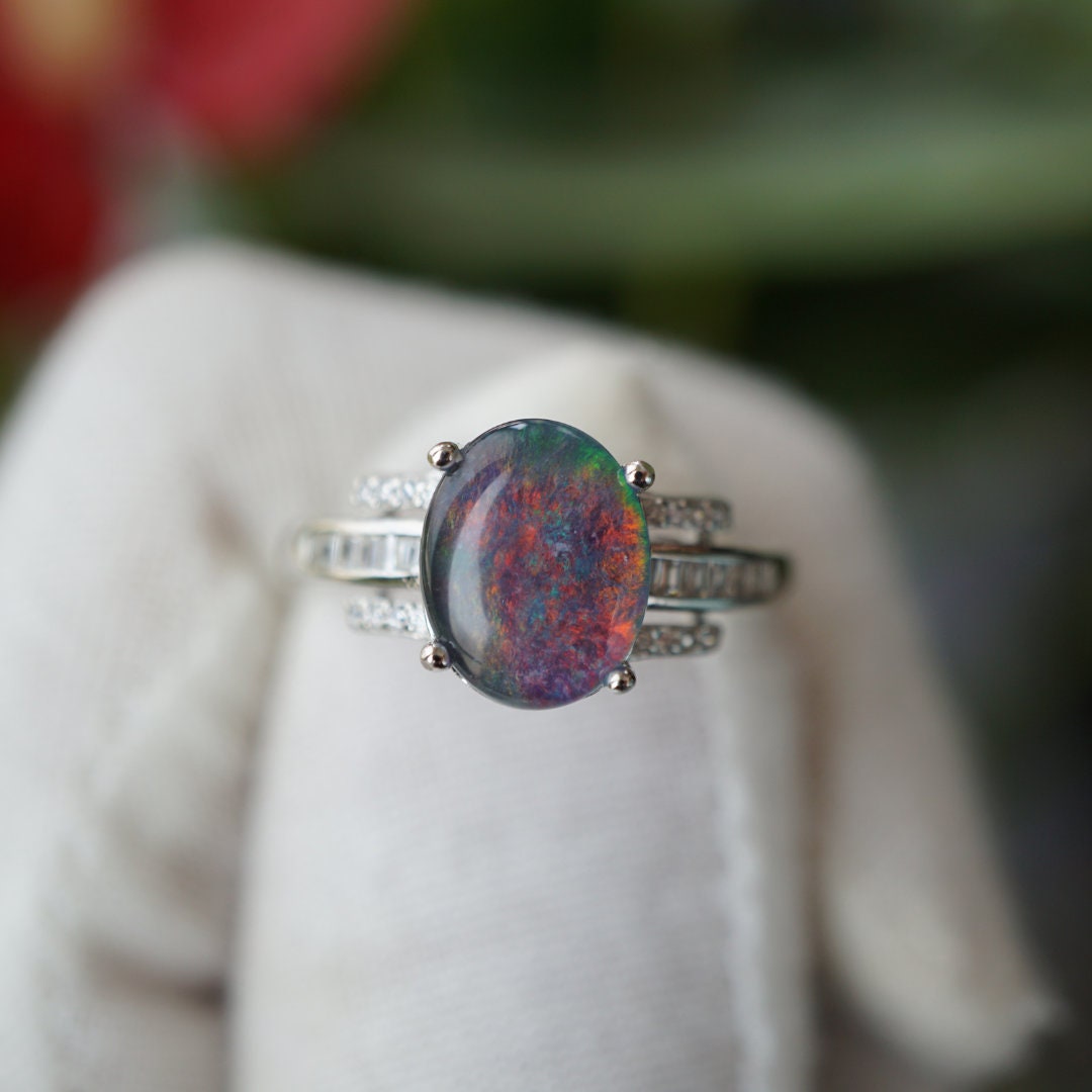 Stunning Australian Opal Ring, Genuine Sterling Silver Rainbow Opal Ring, Simple Opal Ring, Opal ...