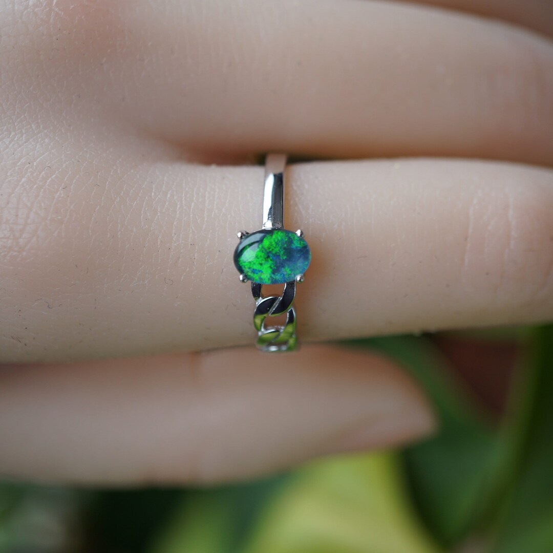 Green Australian Triplet Opal Ring, Natural Australian Opal Ring, Triplet Opal Ring, S925 ...
