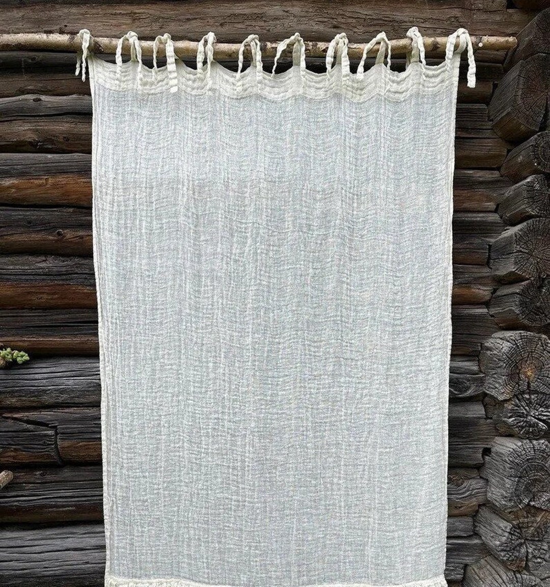 Boho Linen Gauze Curtain Panel Drape, Window Linen Curtains, Linen ...