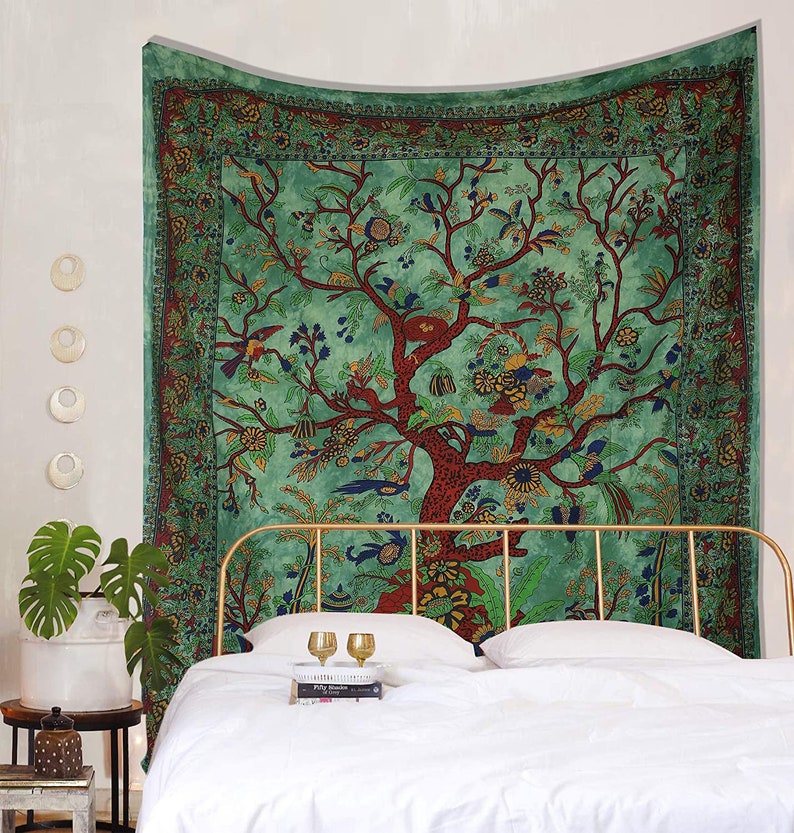 Green Tree of Life Wall Hanging Tapestry Indian Cotton Forest - Etsy