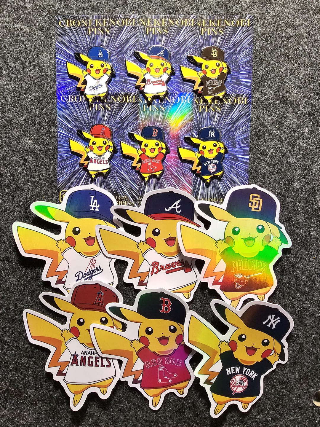 Pikachu Variant Baseball Team Pins With Matching Holographic Stickers ...