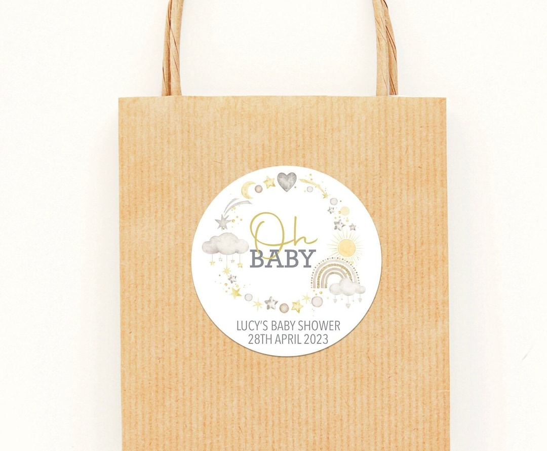 12 X Personalised Baby Shower Party Bag Stickers, Gift Bag Stickers ...