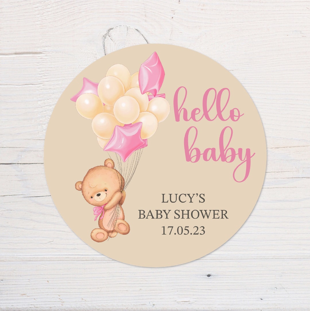 Cream and Pink Baby Shower Party Bag Stickers, Gift Bag Stickers, Baby ...