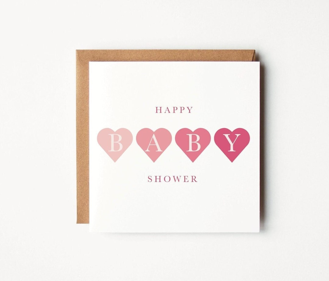 Happy Baby Shower Card, Baby Girl Shower, Pink Hearts Baby Shower Card ...