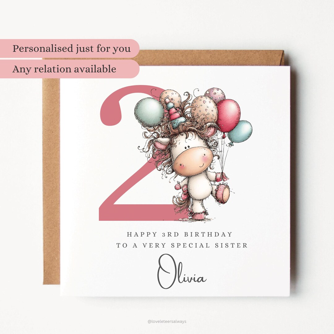 Personalised 2nd Birthday Card Girl, Unicorn Birthday Card Age 2 ...