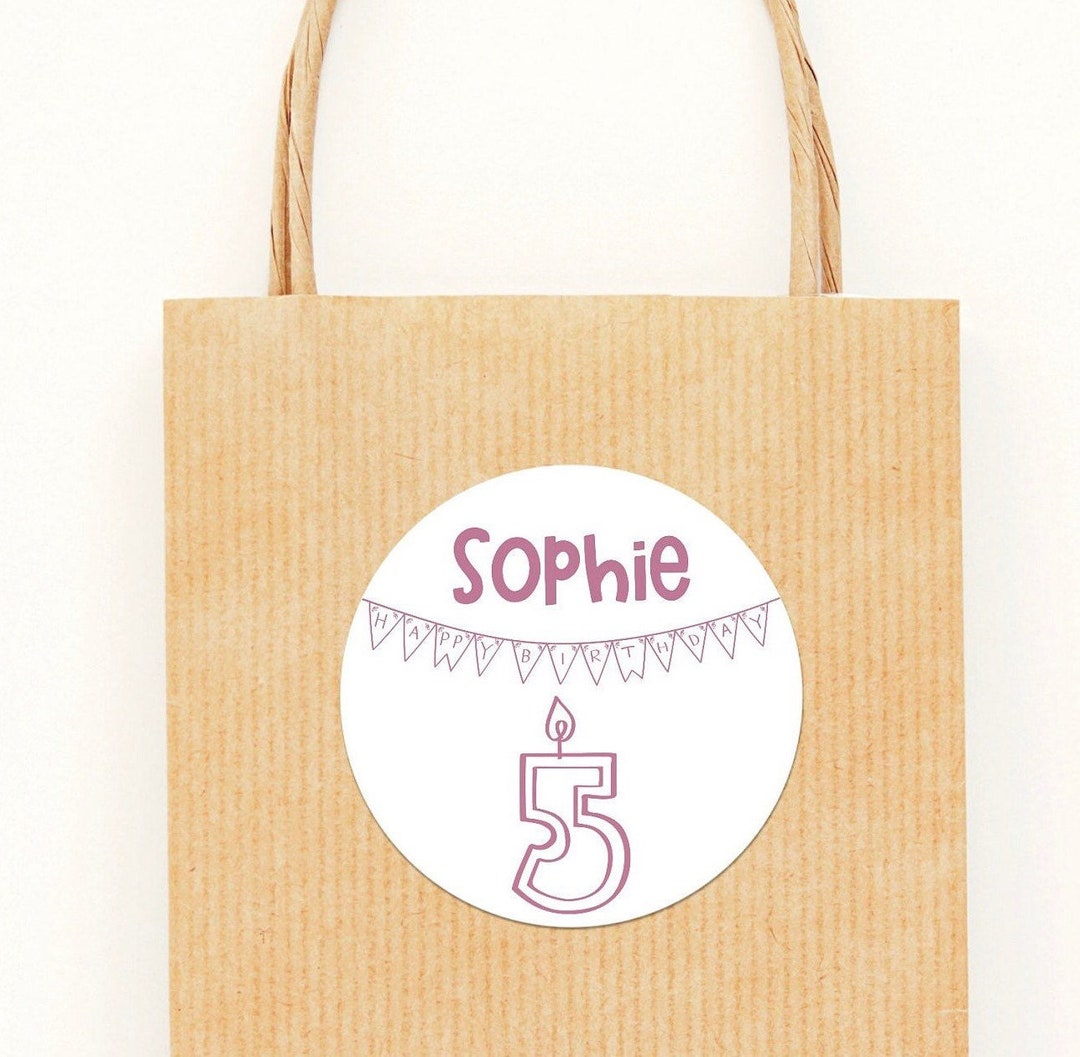 12x Personalised Name Age Stickers, Modern Birthday Labels, Sweet Cone ...