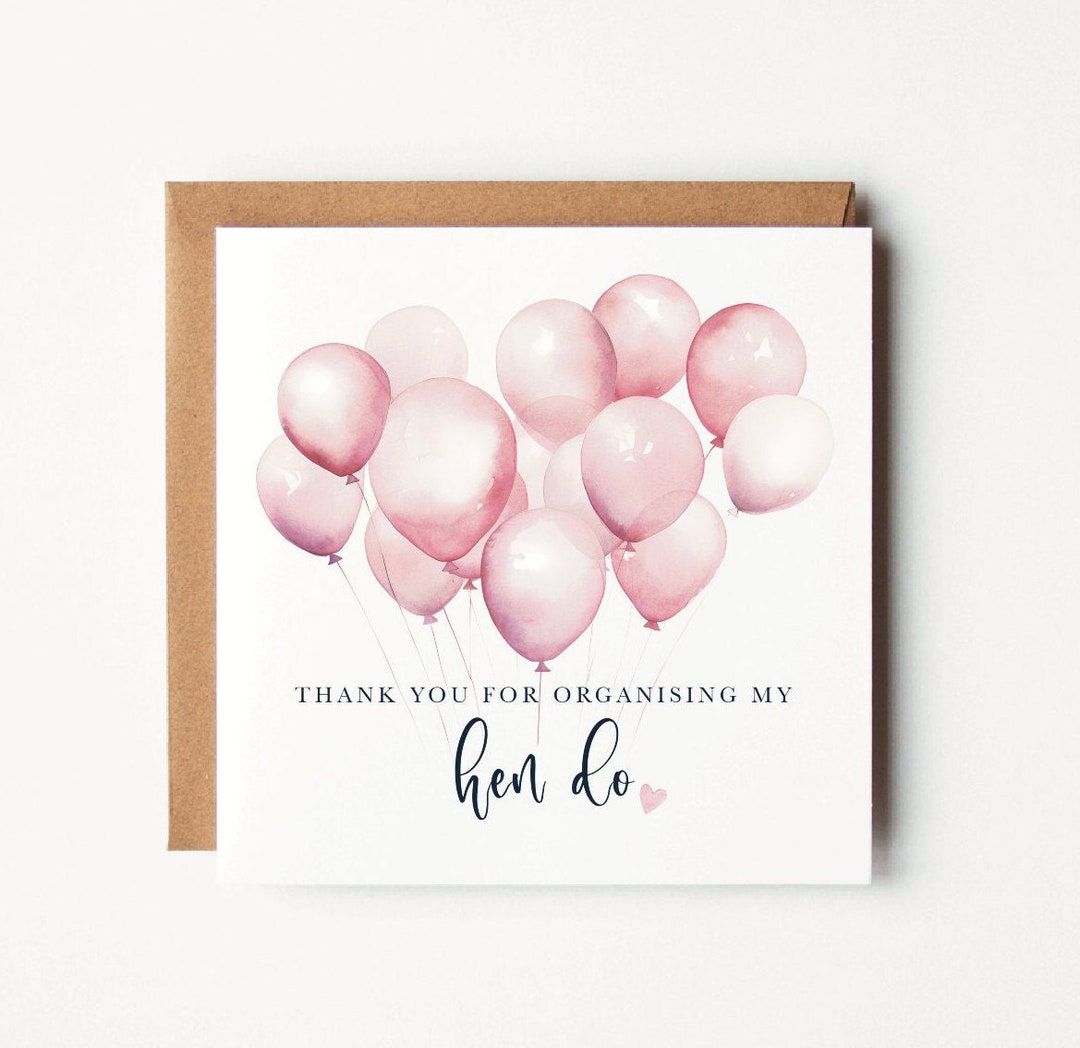 Hen Do Thank You Card: Pink Balloons, Bridal Shower - Etsy