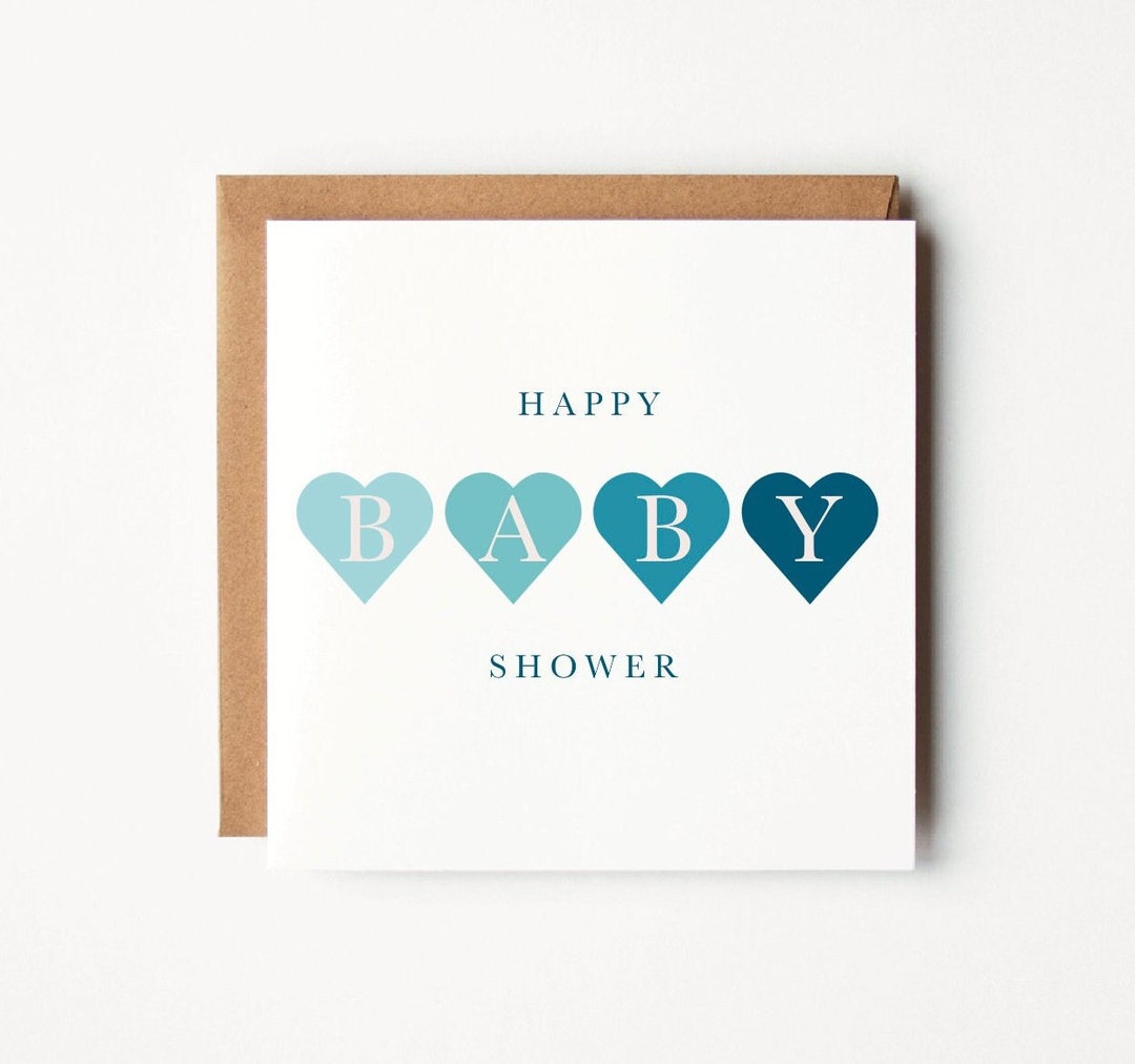 Happy Baby Shower Card, Baby Boy Shower, Blue Hearts Baby Shower Card ...