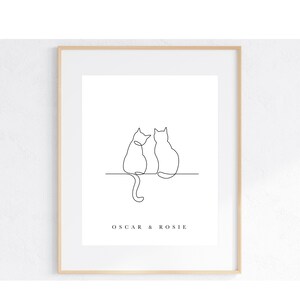 2 Cat Owner Wall Art, 2 Cats Line Drawing Print, Cat Wall Art ...