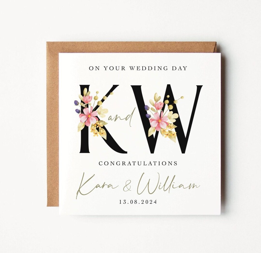 Personalized Wedding Card: Initial Monogram, Floral Newlywed Design - Etsy