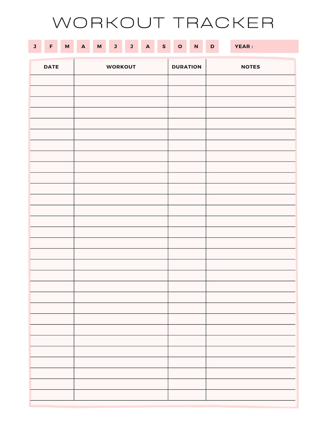 Monthly Workout Tracker - Etsy