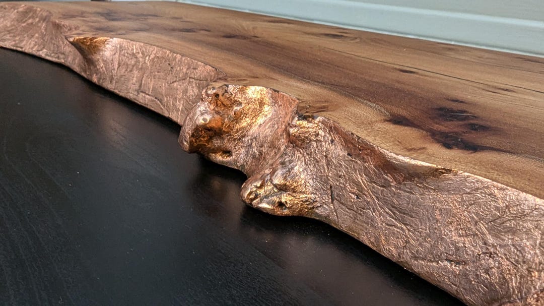 Live Edge Breakfast Bar, Solid Wood Shelf, Waney Edge Shelves, Bronze ...