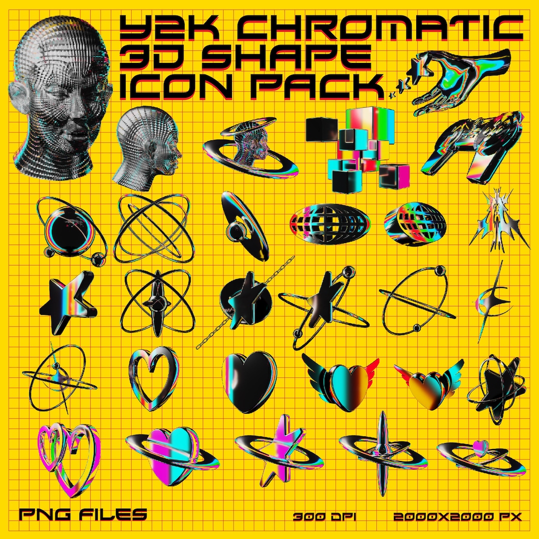 Y2k Chromatic 3d Shape Icon Pack, Digital Clipart PNG Files for Sticker ...