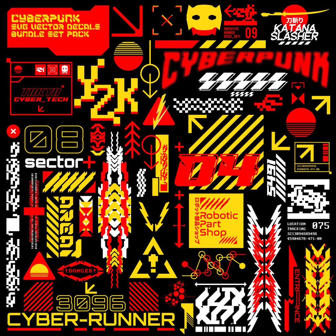 Cyberpunk Vector Element Pack Set (svg), Scifi Hud Decals Graphic Set ...