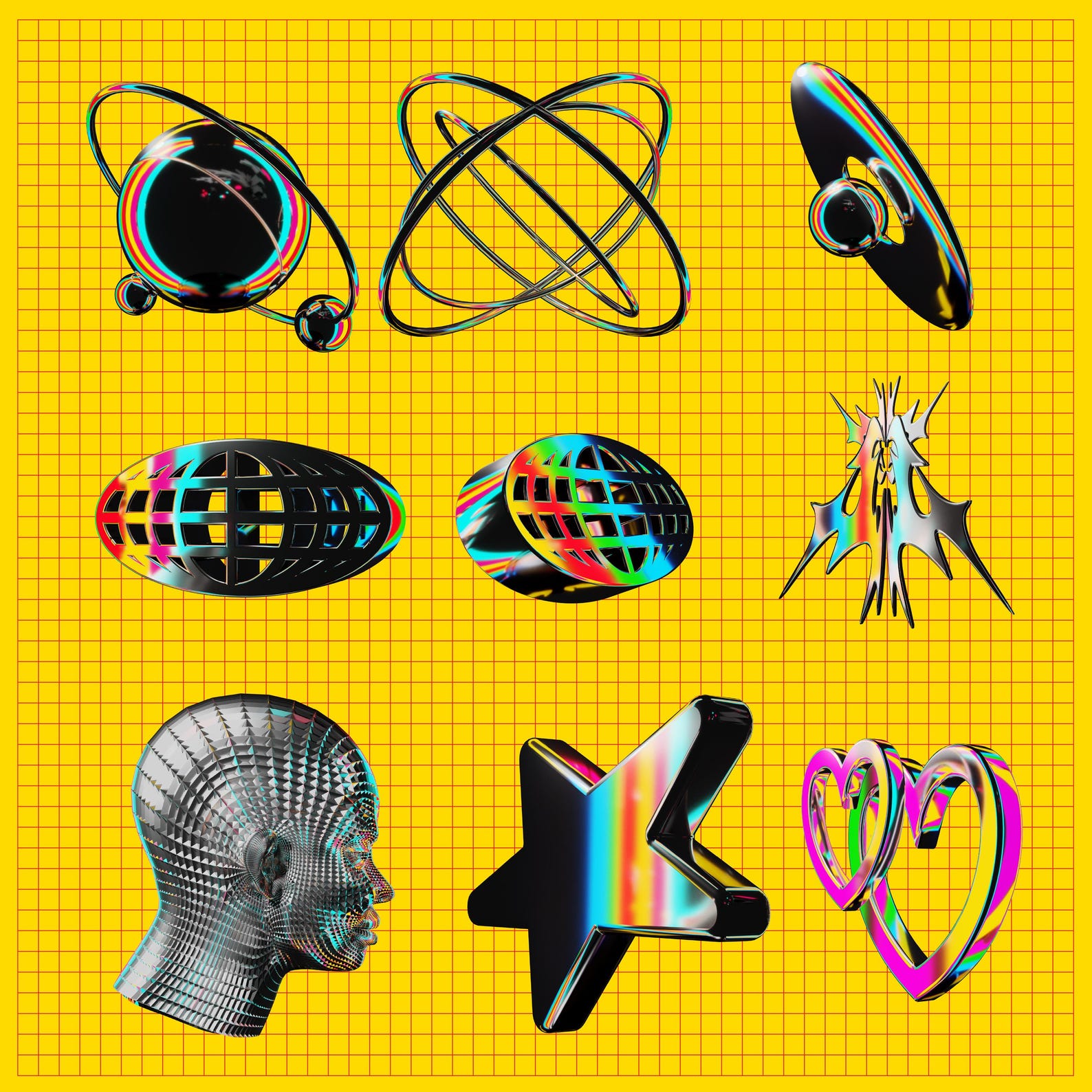 Y2k Chromatic 3d Shape Icon Pack, Digital Clipart PNG Files for Sticker ...